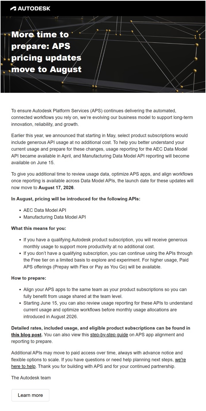 Autodesk Developer Blog : APS 課金対象 API の追加